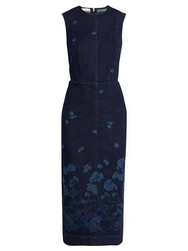 Erdem Floral-print Denim Midi Dress - Dark Denim