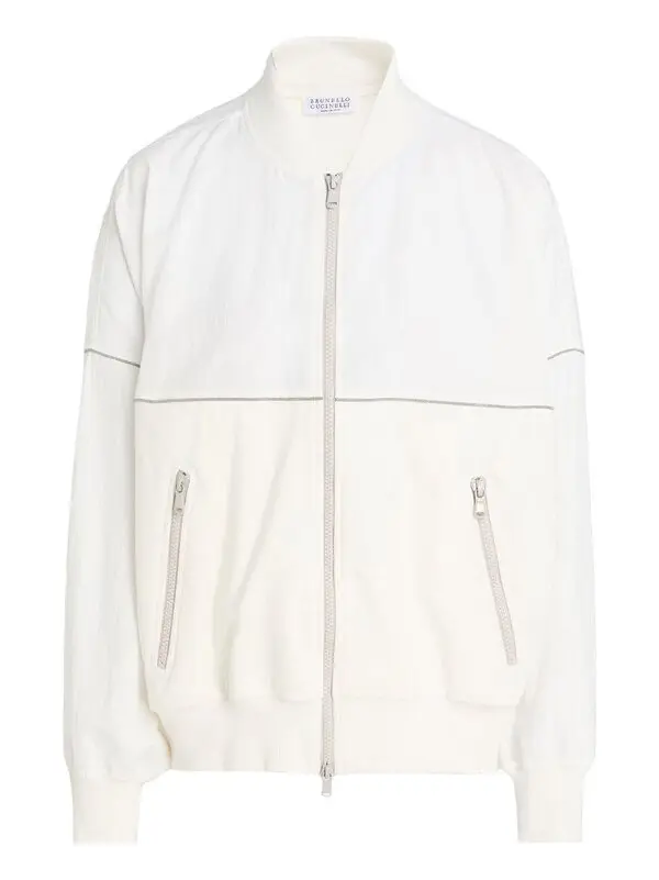 Brunello Cucinelli Poplin-paneled French Cotton-terry Jacket - White