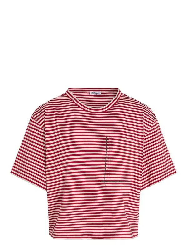 Brunello Cucinelli Striped Cotton-jersey T-shirt - Red