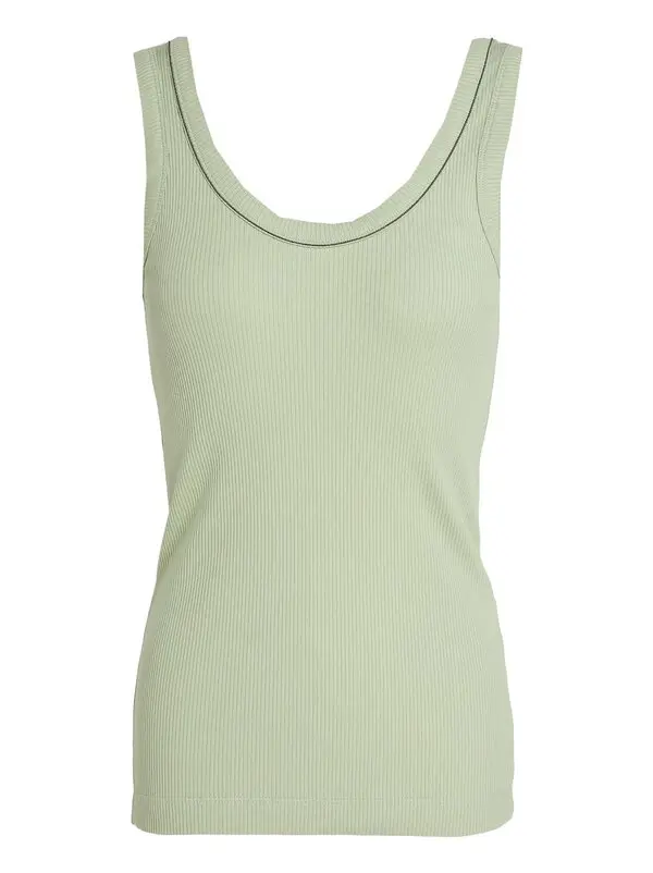 Brunello Cucinelli Bead-embellished Ribbed Tank - Sage Green