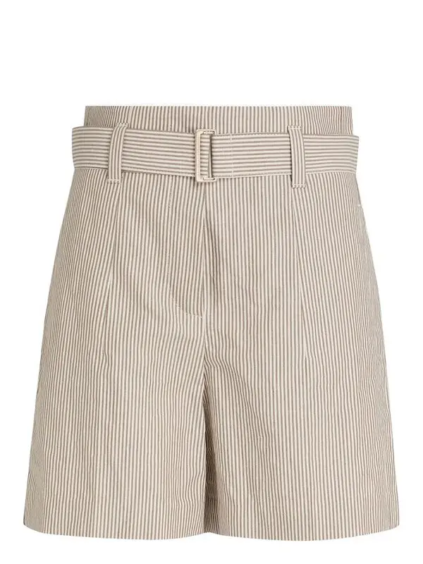 Brunello Cucinelli Striped Cotton And Linen-blend Twill Shorts - Mushroom