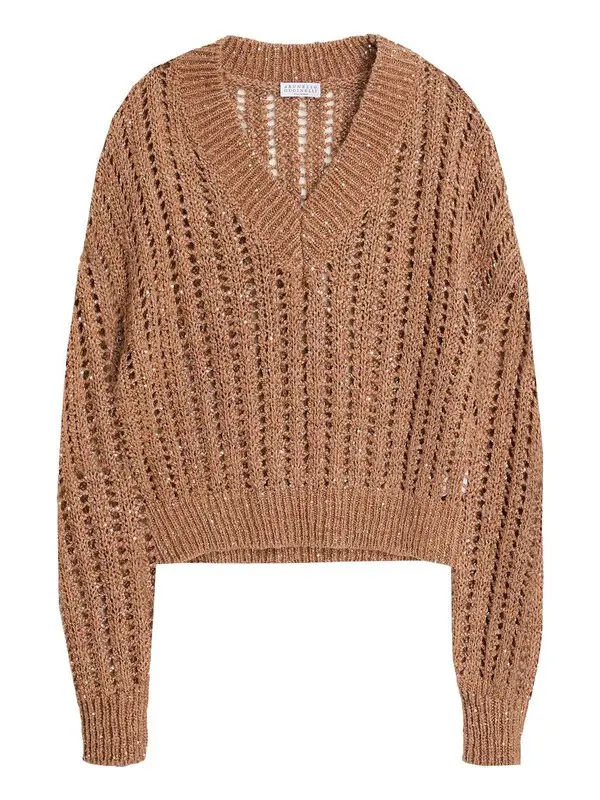 Brunello Cucinelli Sequin-embellished Open-knit Sweater - Light Brown