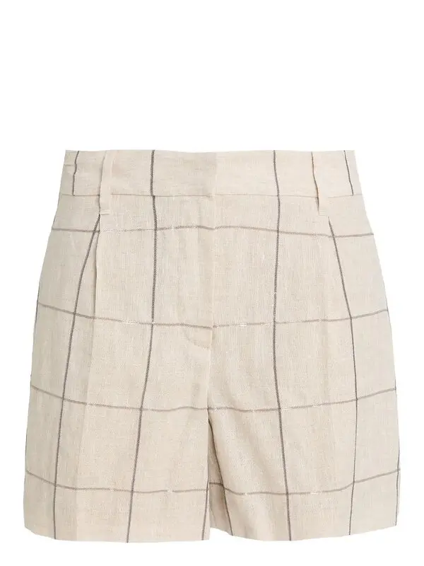 Brunello Cucinelli Checked Sequin-embellished Linen Shorts - Beige