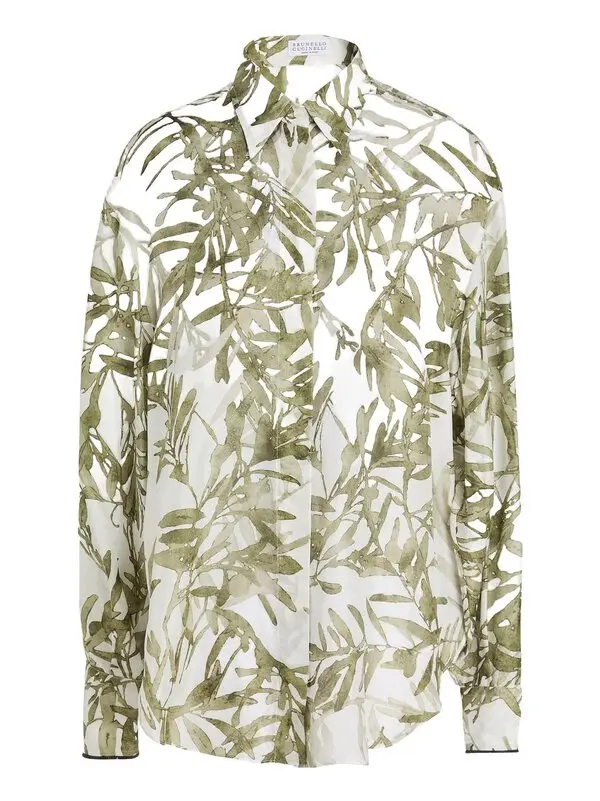 Brunello Cucinelli Printed Silk Shirt - Army Green