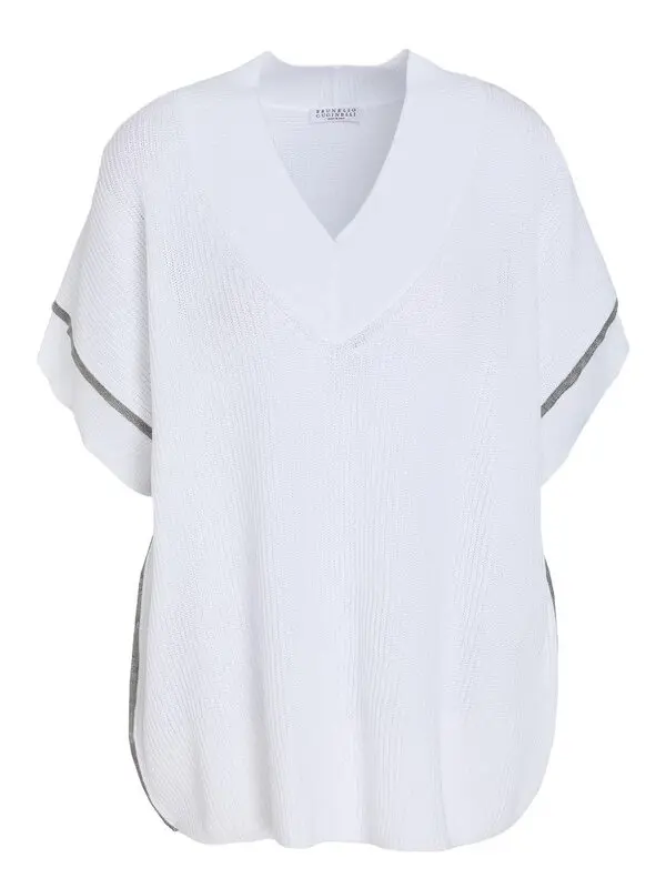 Brunello Cucinelli Bead-embellished Ribbed Cotton Top - White