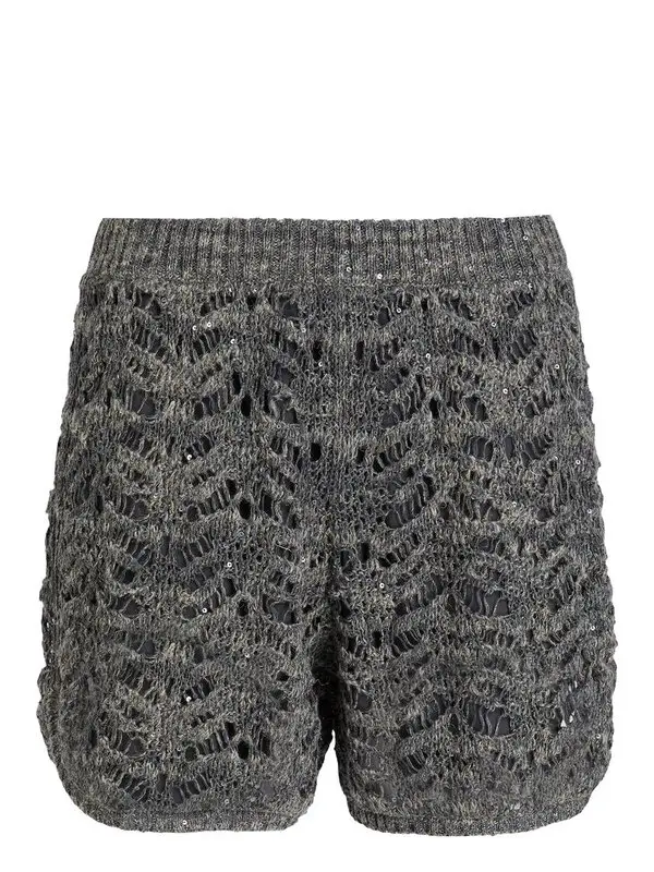 Brunello Cucinelli Sequin-embellished Open-knit Shorts - Storm Blue
