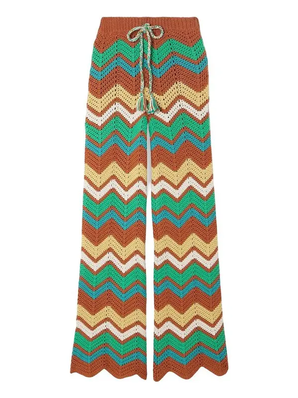 Alanui Kaleidoscopic Chevron Crocheted Straight-leg Pants - Brown