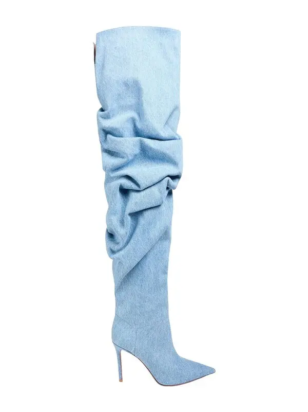 Amina Muaddi Jahleel Denim Thigh Boots - Light Denim