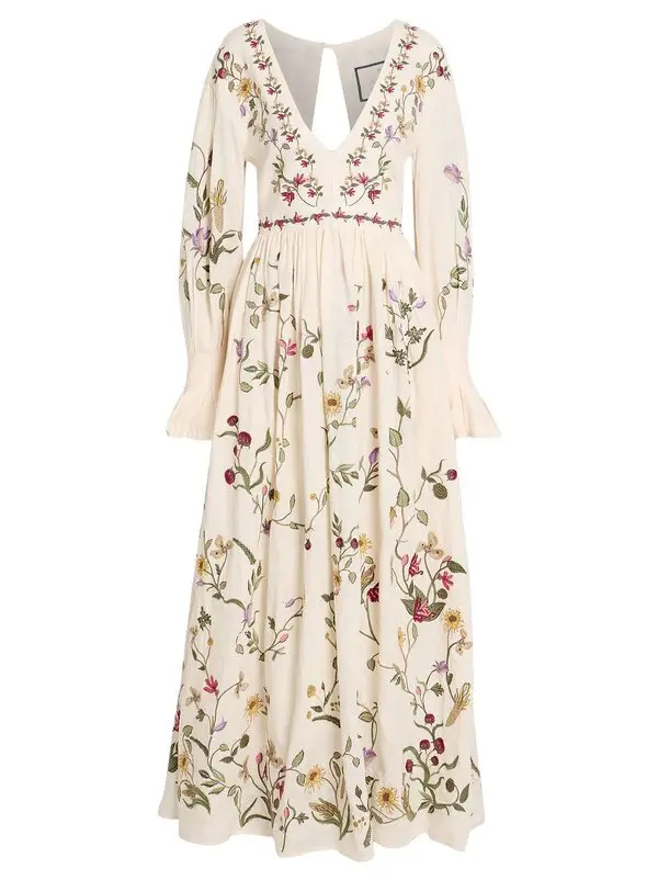 Agua Bendita Bosque Cultivo Embroidered Maxi Dress - Cream