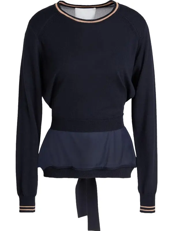 3.1 Phillip Lim Chiffon-paneled Wool Top - Navy