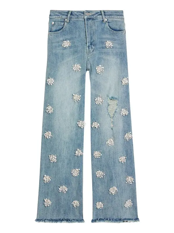 Simkhai Jude Embellished Wide-leg Jeans - Light Denim