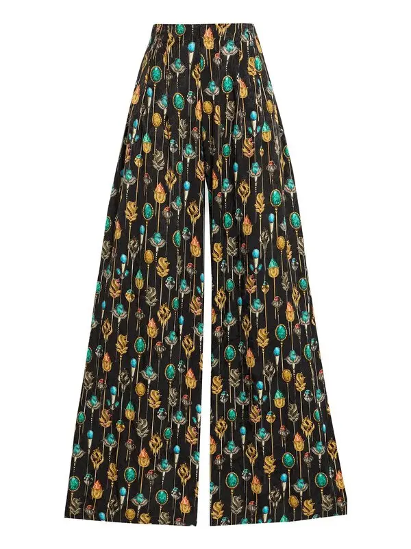 Agua Bendita Piñon Ornamento Printed Jacquard Wide-leg Pants - Black