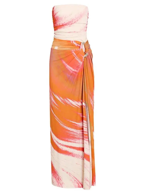 Simkhai Emma Strapless Printed Maxi Dress - Orange