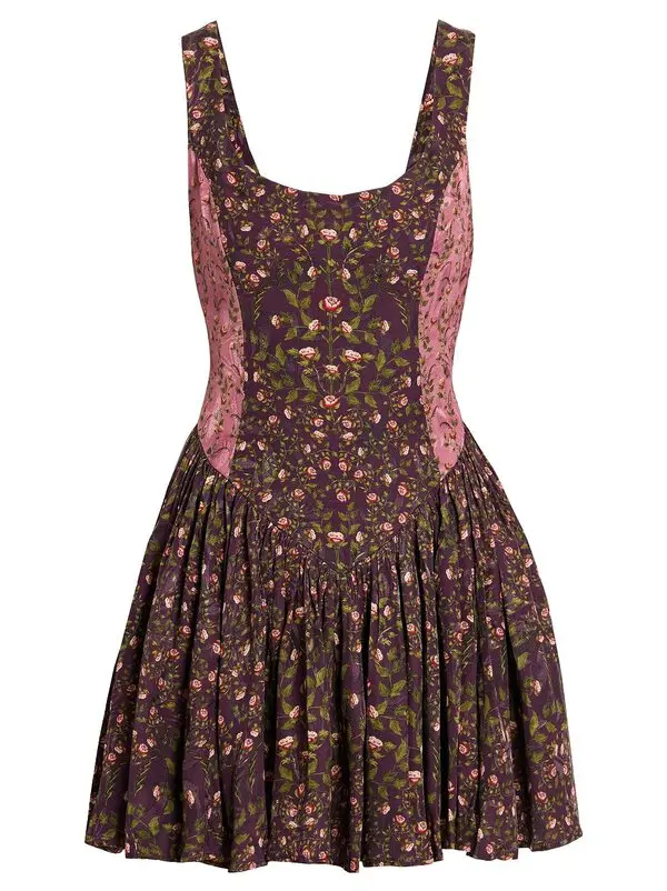 Agua Bendita Pluma Sueño Floral-print Jacquard Mini Dress - Burgundy