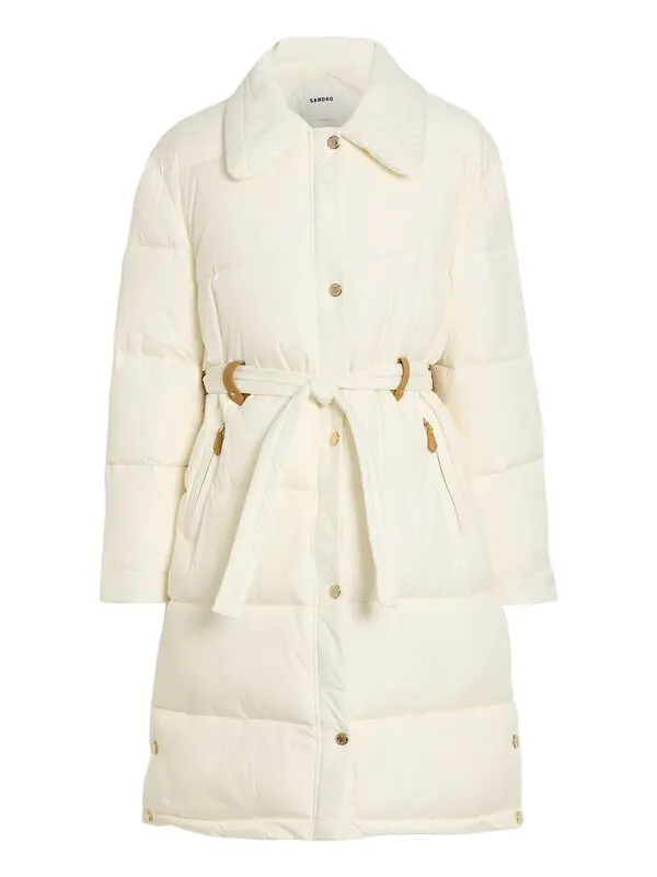 Sandro Belted Quilted Shell Coat - Ecru