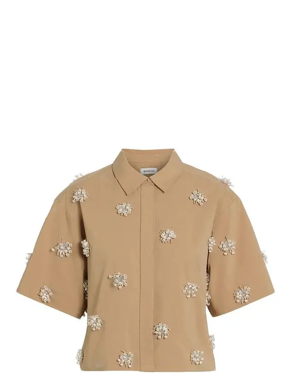 Simkhai Cosmo Cropped Cotton-blend Poplin Shirt - Light Brown