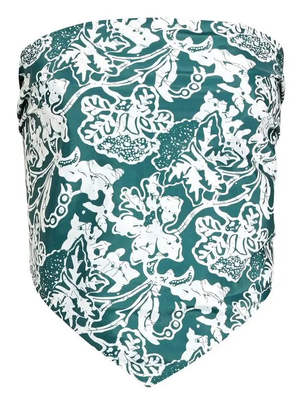 Tibi Strapless Printed Satin Top - Emerald