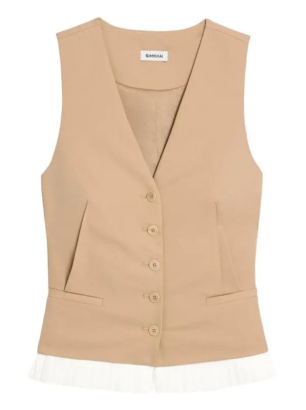 Simkhai Laiken Pleated Crepe Vest - Camel