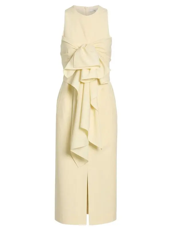 Tibi Draped Crepe Midi Dress - Cream