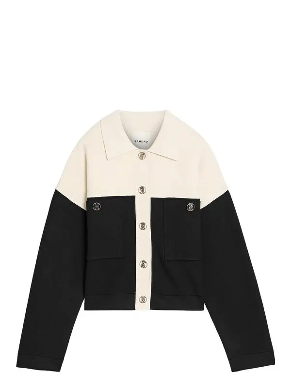 Sandro Two-tone Knitted Cardigan - Black