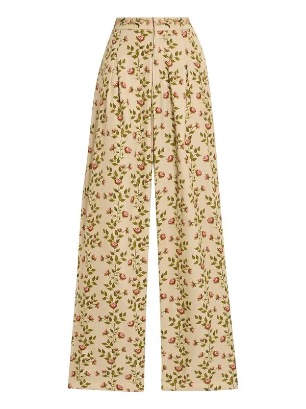 Agua Bendita Florecer Sueño Floral-print Twill Wide-leg Pants - Beige