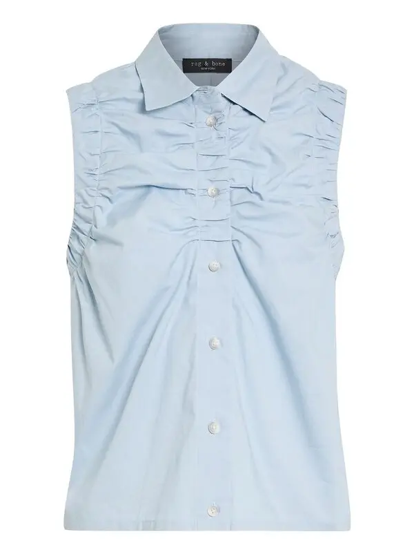 Rag & Bone Georgina Ruched Cotton Shirt - Light Blue