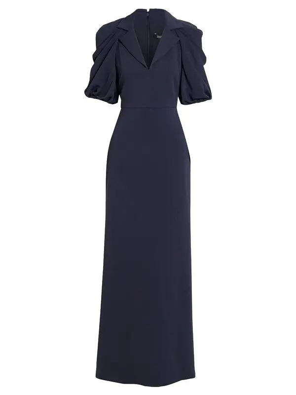 Badgley Mischka Draped Crepe Gown - Navy