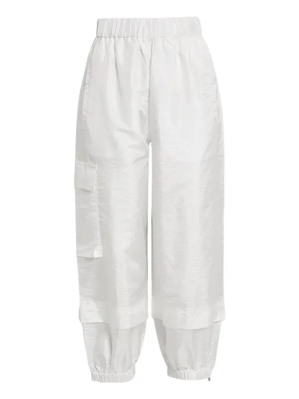 Tibi Cropped Crinkled-shell Tapered Pants - White