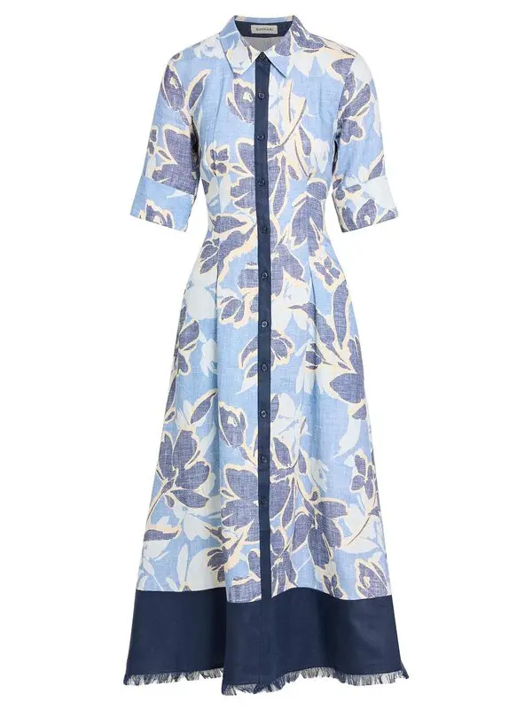 Simkhai Claudine Floral-print Linen Midi Shirt Dress - Blue