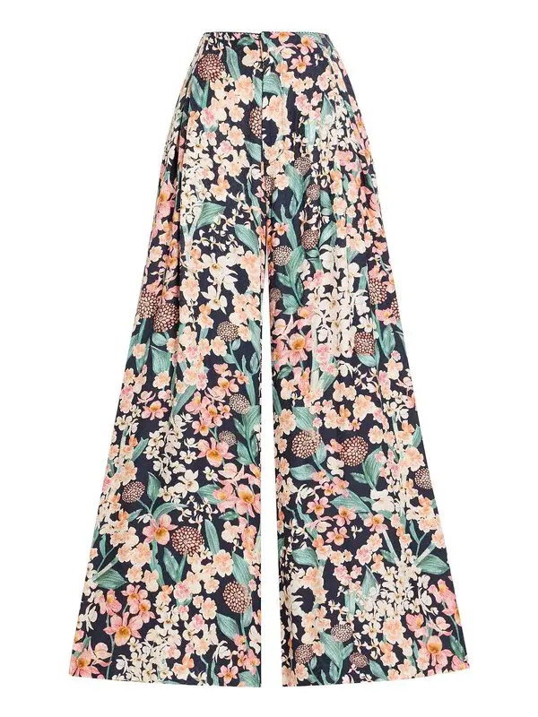 Agua Bendita Marea Danza Floral-print Wide-leg Pants - Navy