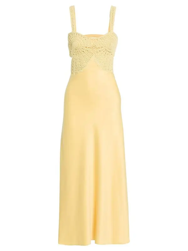 Simkhai Roberta Crochet-paneled Satin Maxi Dress - Yellow