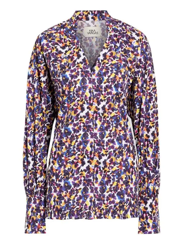KIKA VARGAS America Ruffled Printed Cotton-poplin Blouse - Purple