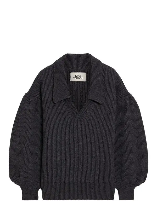 KIKA VARGAS Greta Ribbed Merino Wool Polo Sweater - Charcoal