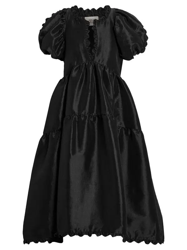 KIKA VARGAS Leana Tiered Silk-blend Taffeta Midi Dress - Black
