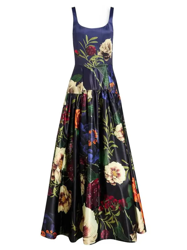 Alice + Olivia Maxine Floral-print Gown - Navy