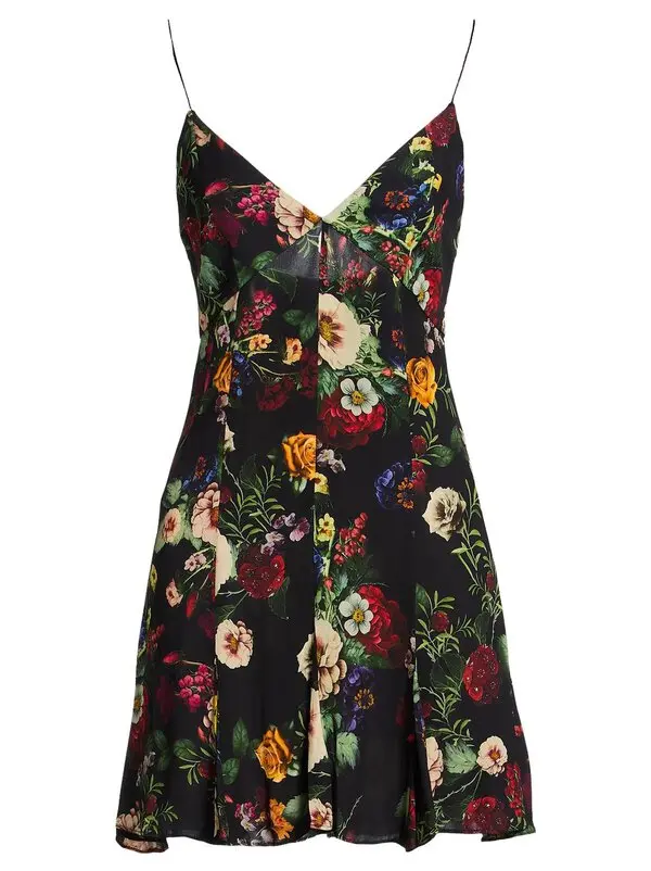 Alice + Olivia Floral-print Sateen Mini Slip Dress - Black