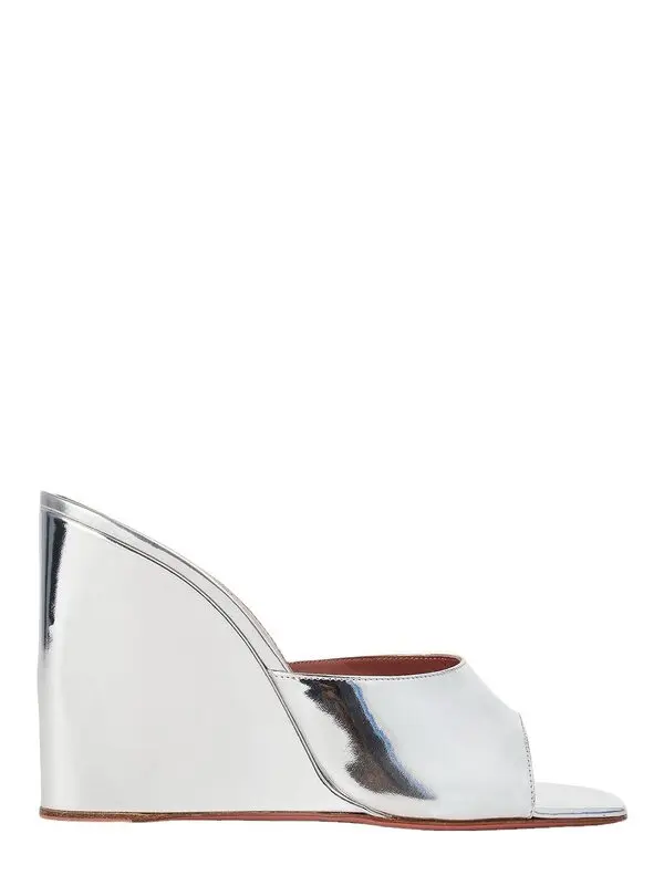 Amina Muaddi Lupita Mirrored-leather Wedge Mules - Silver