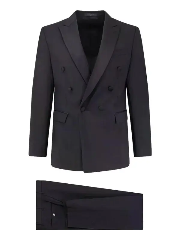 Corneliani Double-breasted Peak-lapel Blazer Wool Suit - Black