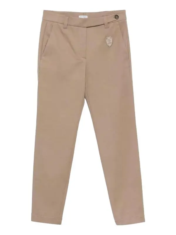 Brunello Cucinelli Regular Fit Trousers With Logo Patch - Neutrals