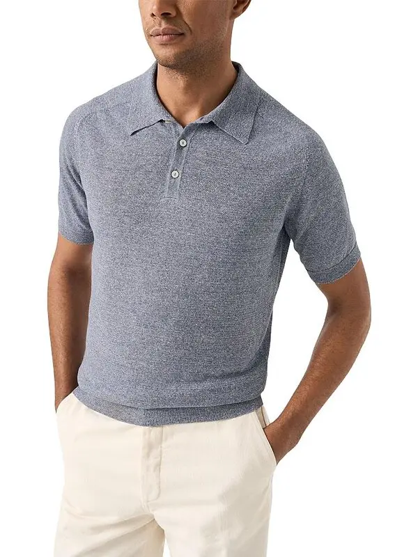 Eton Linen Blend Knit Polo Shirt - Dark Blue