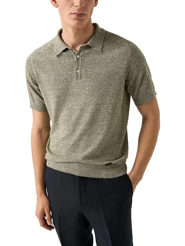 Eton Linen Blend Knit Polo Shirt - Medium Green