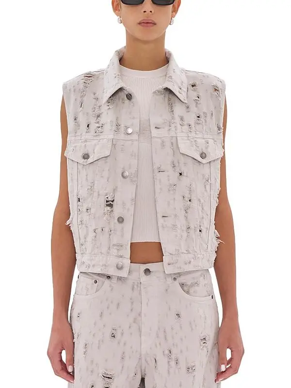 HAIKURE Ryder Bull Destroyed Denim Vest - Wind Gray