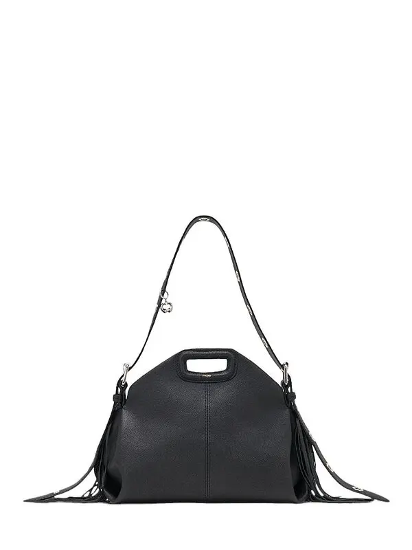 Maje Miss M Leather Crossbody Bag With Fringes - Black