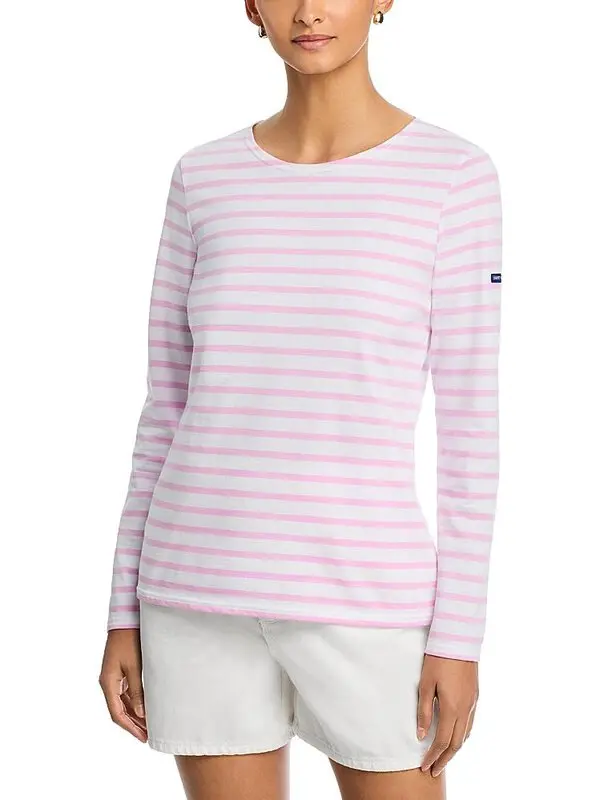 Saint James Long Sleeve Striped Cotton Tee - Neige/nacre
