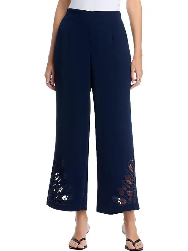 T Tahari Embroidered Pull On Pants - Navy