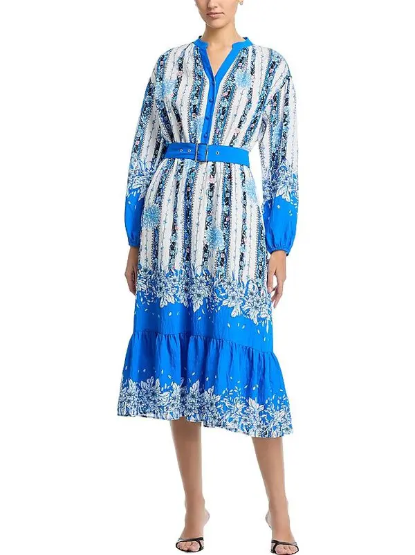 T Tahari Belted Long Sleeve Dress - Sky Forest