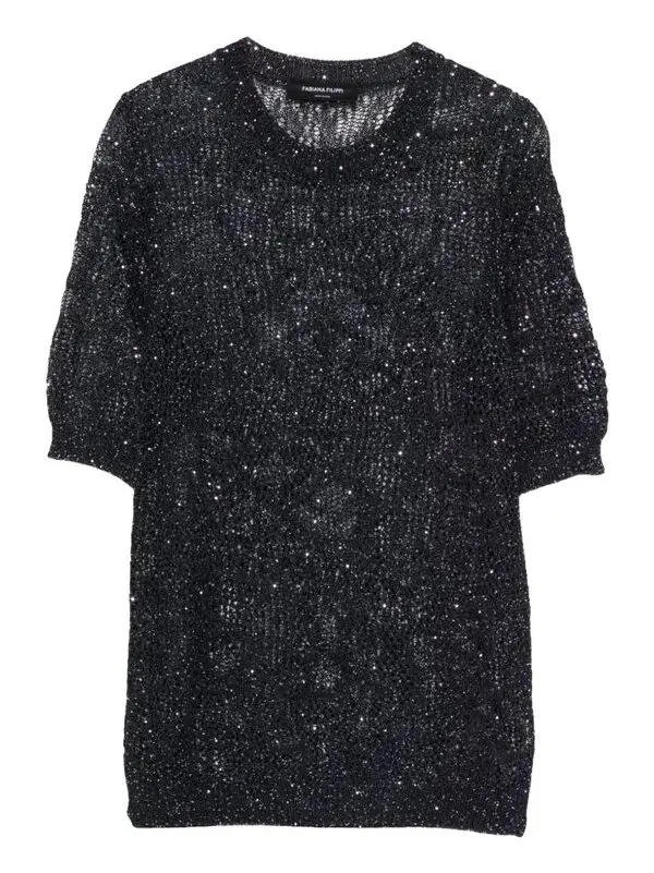 Fabiana Filippi Open-knit Sparkle T-shirt - Blue