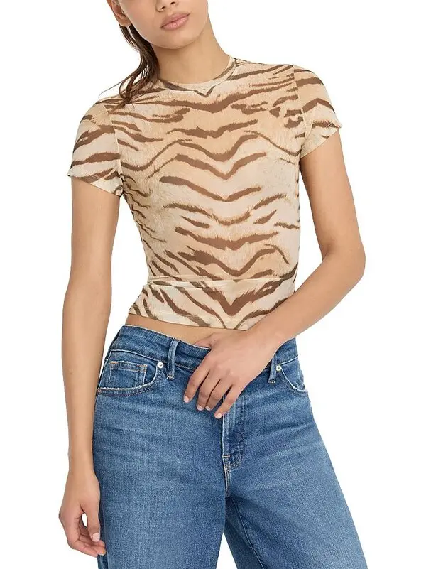 Good American Mesh Baby Tee - Brown Tiger