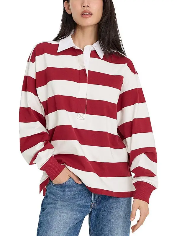Good American Oversized Rugby Tee - Merlot/chalk Stripe