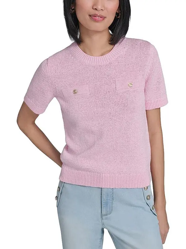 Karl Lagerfeld Paris Double Pocket Crewneck Sweater - Ballet Slipper